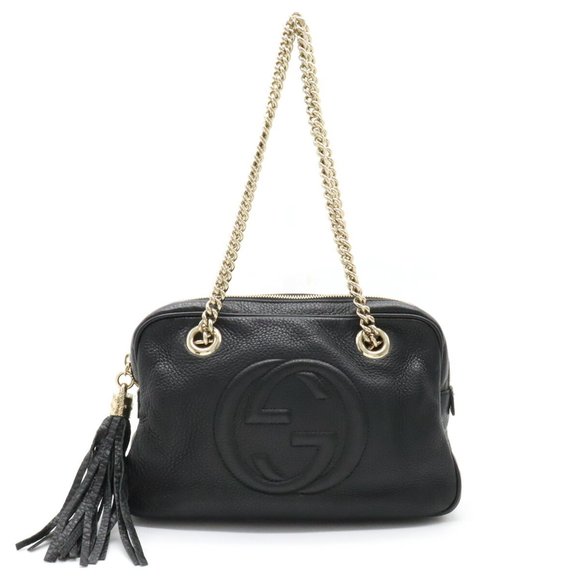 Gucci | Bags | Gucci Soho Interlocking G Chain Shoulder Bag Tassel Leather Black 38983 | Poshmark